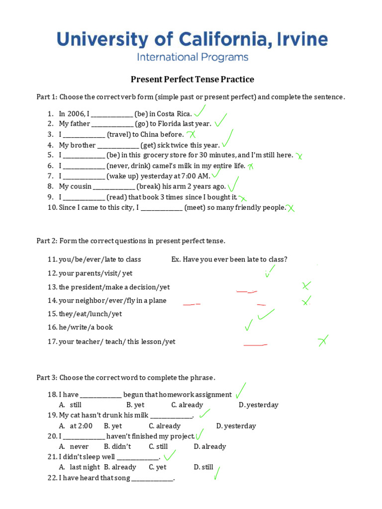 Present Perfect Tense Practice:, and I'm Still Here I - (Never, Drink ...