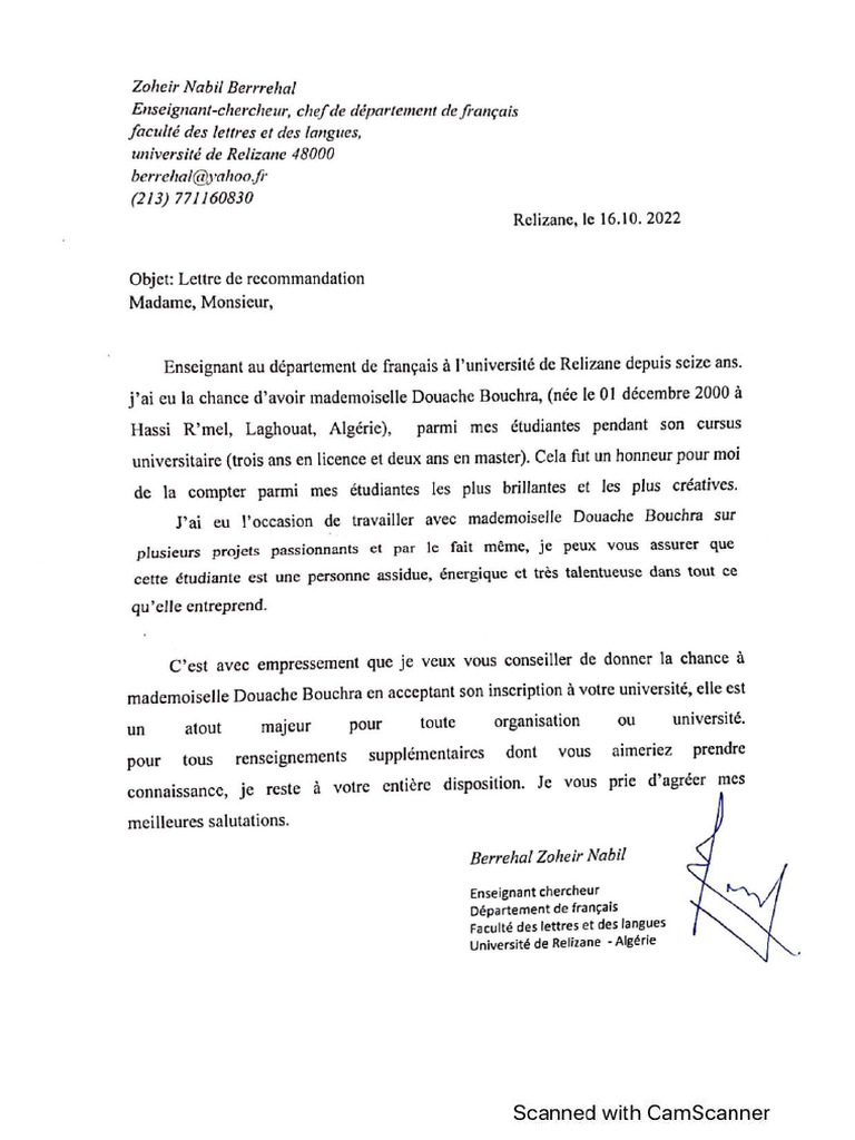 Lettre de Recommandation | PDF