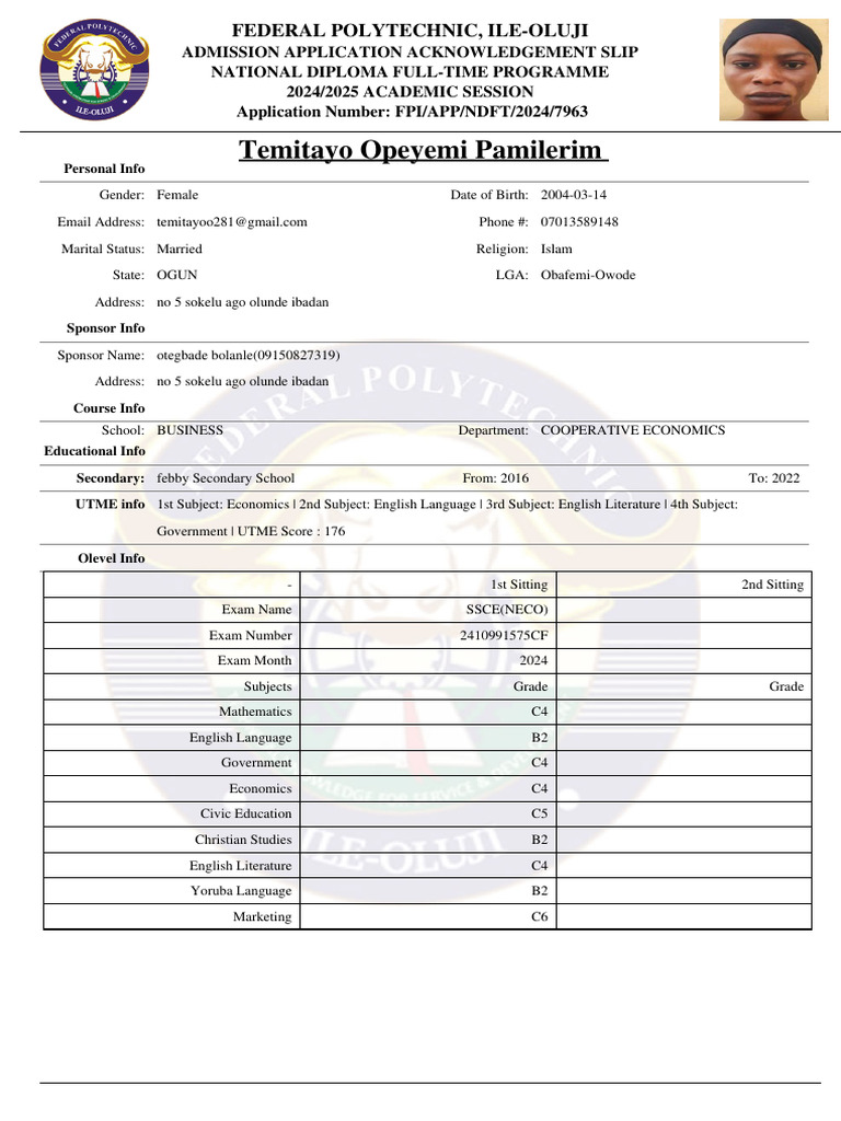 Temitayo Opeyemi Pamilerim | PDF | Educational Stages | Qualifications