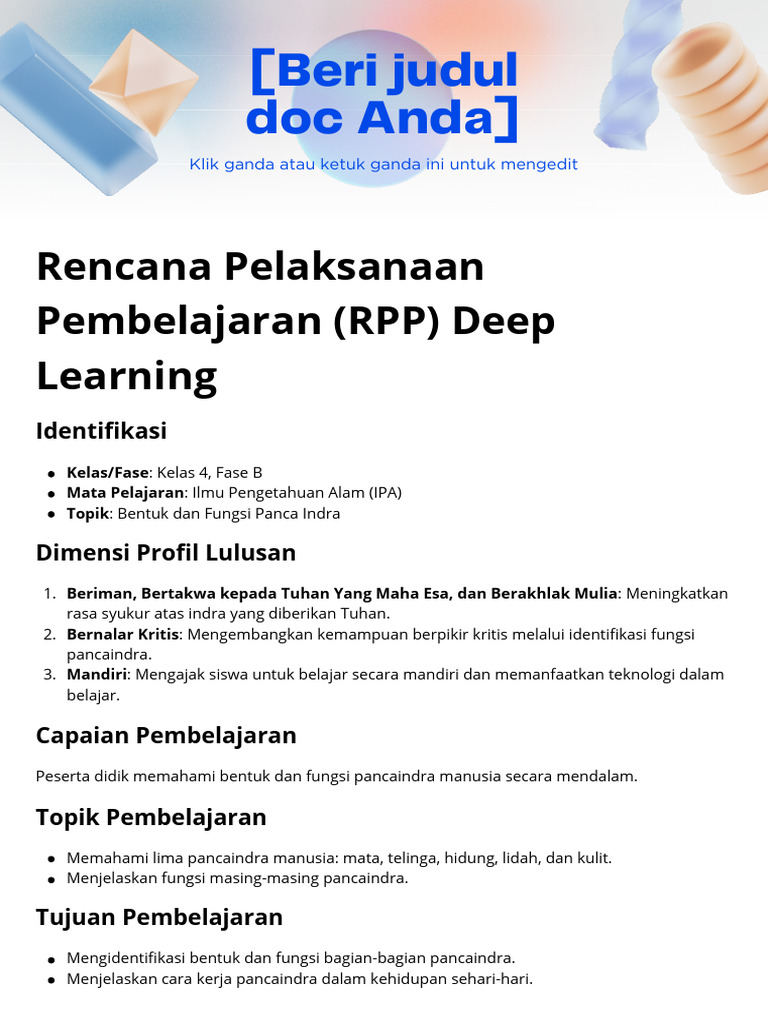 RPP Deep Learning Kelas 4: Panca Indra | PDF