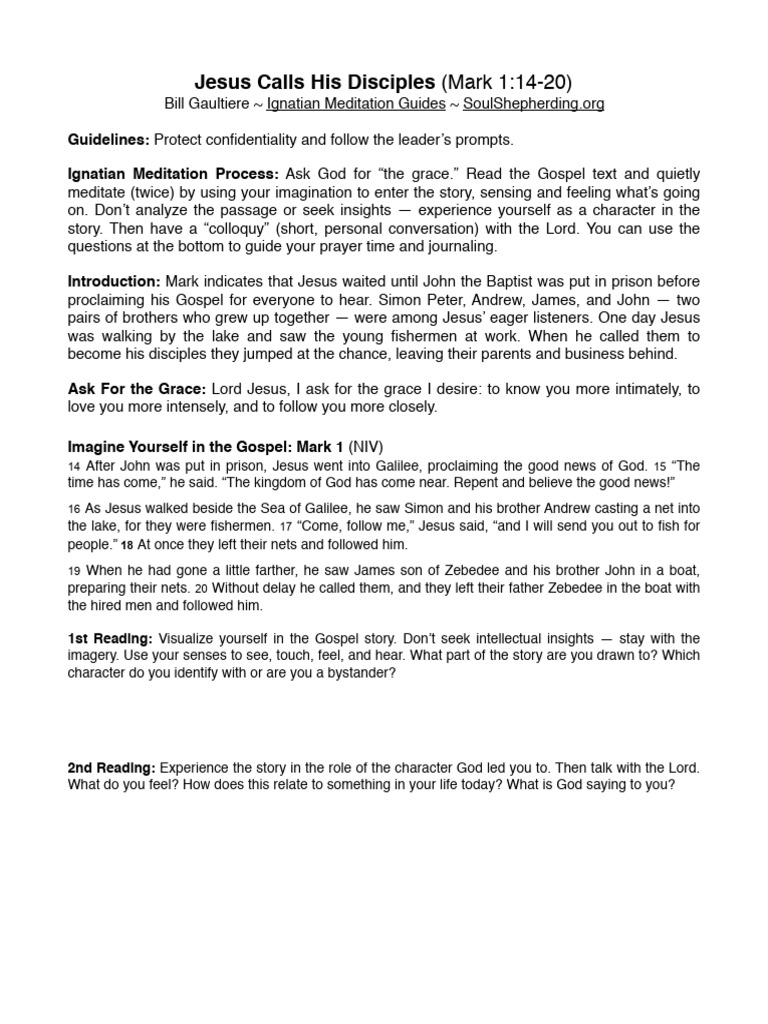 Jesus Calls His Disciples Mark 1 14 20 | PDF