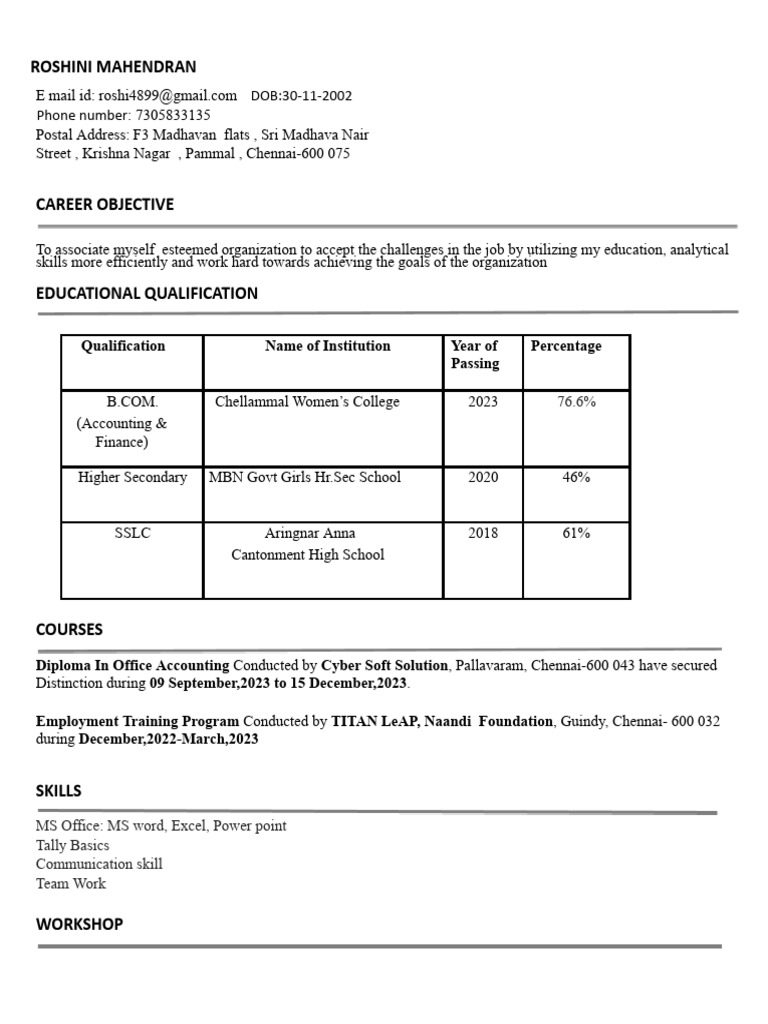 Roshini Mahendran (Resume) | PDF