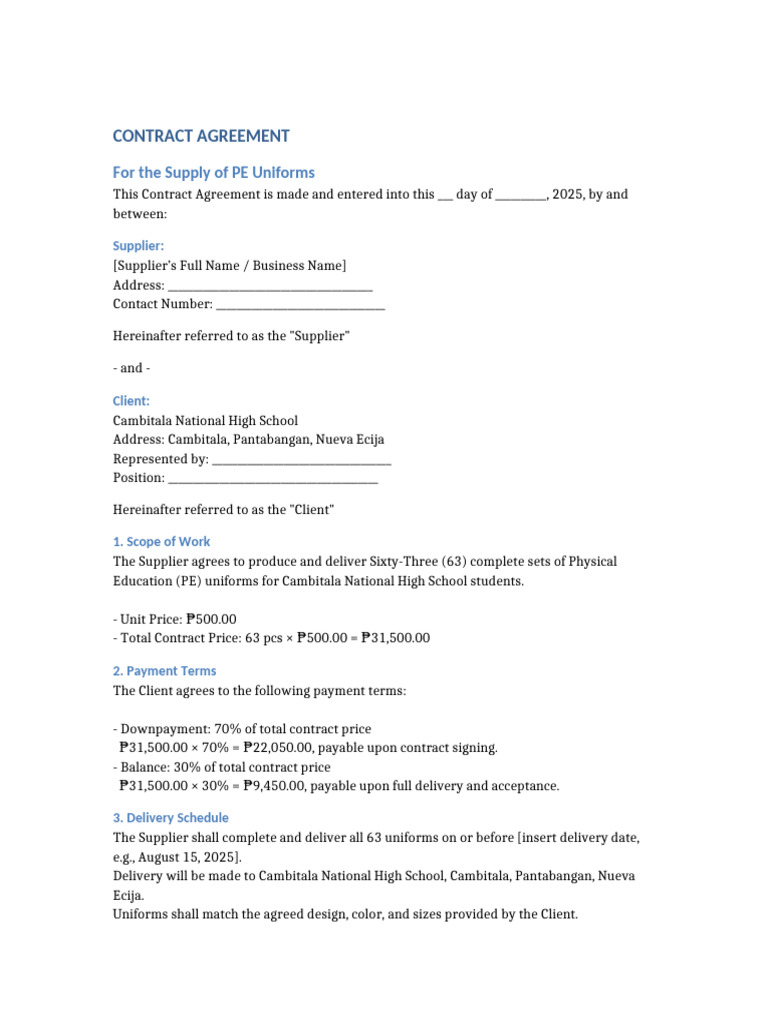 PE Uniform Supply Contract for Cambitala | PDF | Business | Private Law