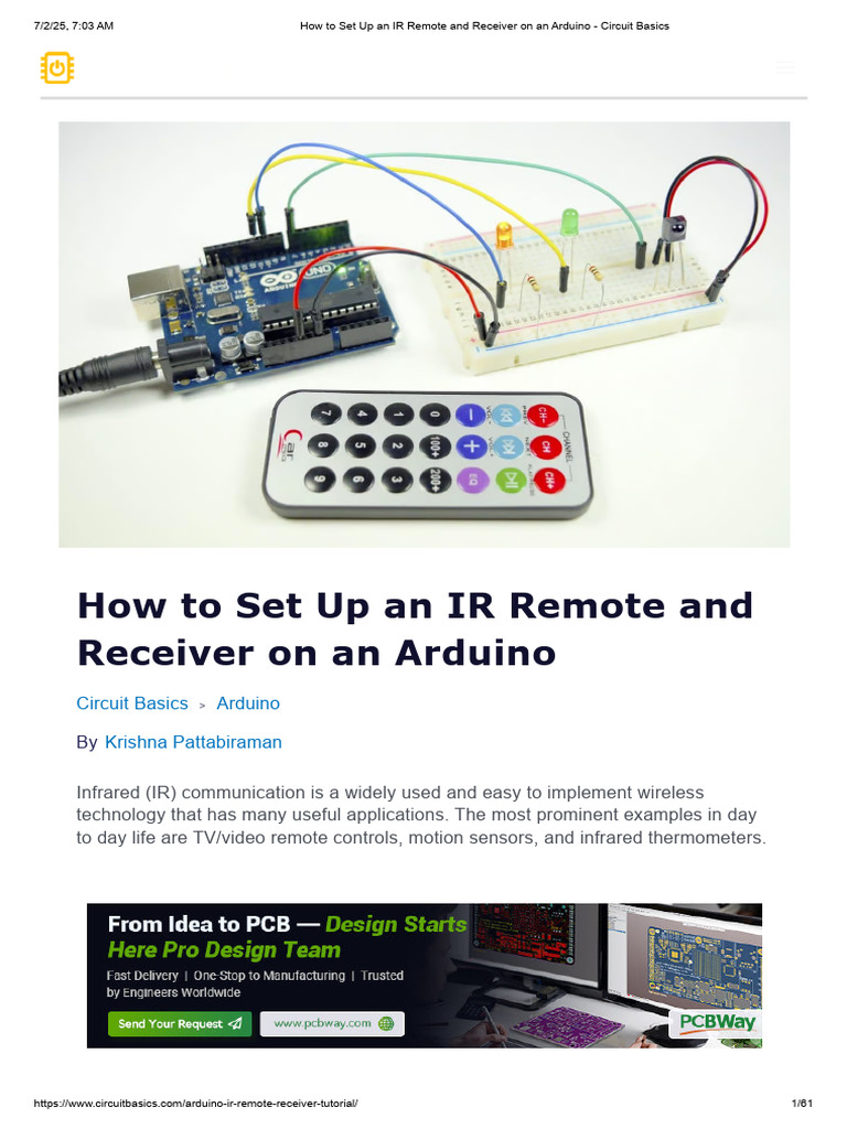 How To Set Up An Ir Remote And Receiver On An Arduino Circuit Basics Pdf Infrared Modulation