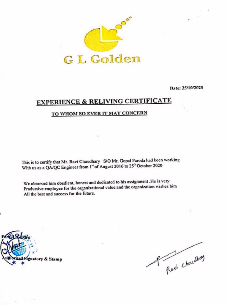 Ravi Experience Letter AMPS | PDF