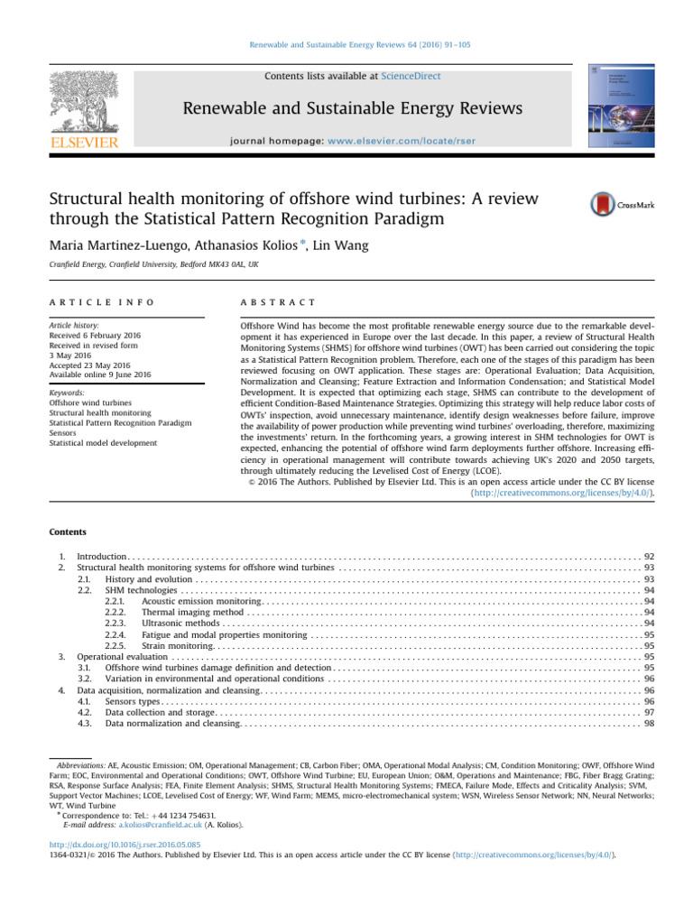 Structural Health Monitoring of Offshore Wind Turbines | PDF | Fatigue ...