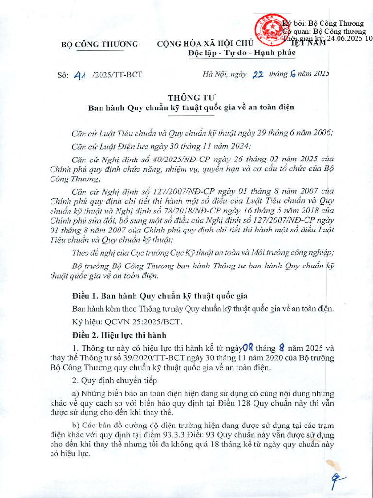 QCVN 25 - 2025 - BCT - An toàn điện | PDF