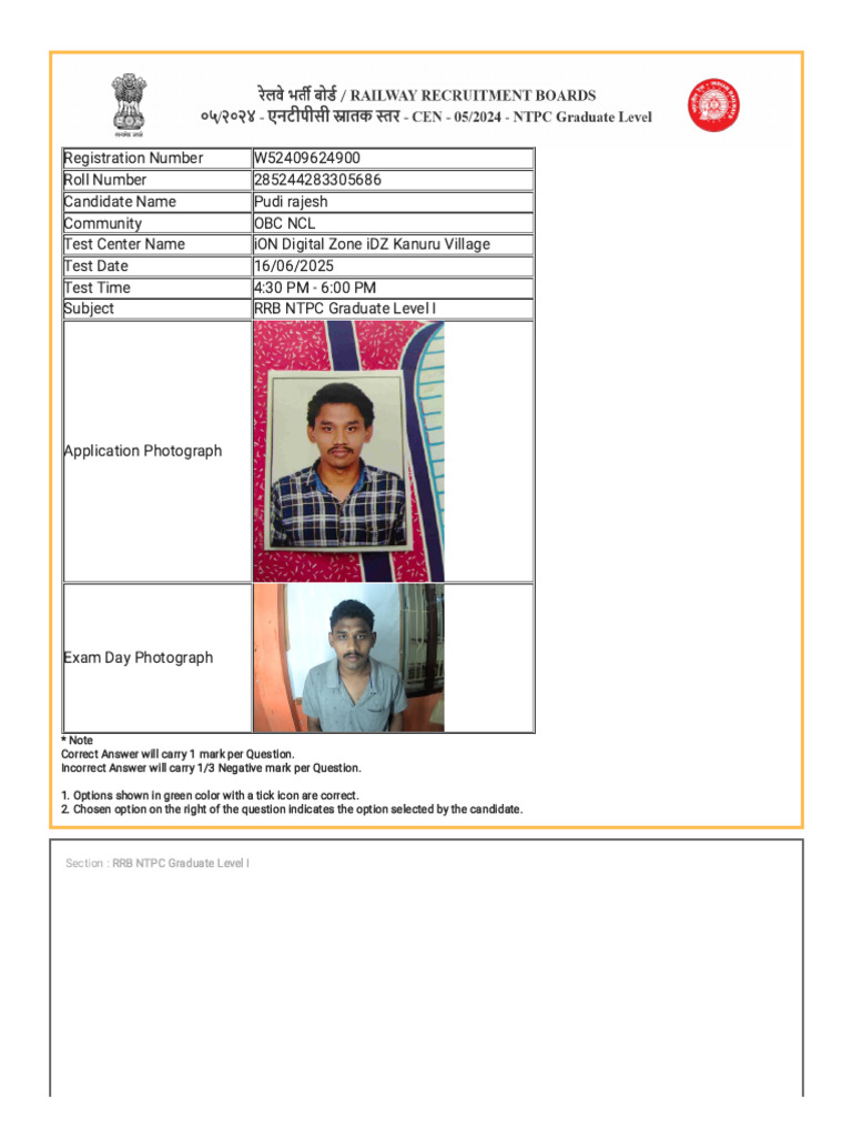 RRB NTPC Answer Key | PDF | Multiple Choice