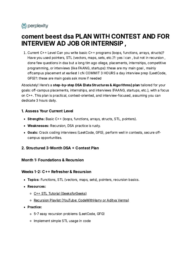 Coment Beest Dsa PLAN WITH CONTEST AND FOR INTERVI | PDF | Algorithms ...