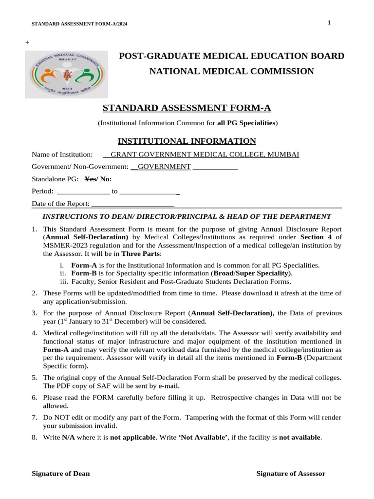 Form-A (Standard Assessment Form) Ophthalmology 1.. | PDF ...