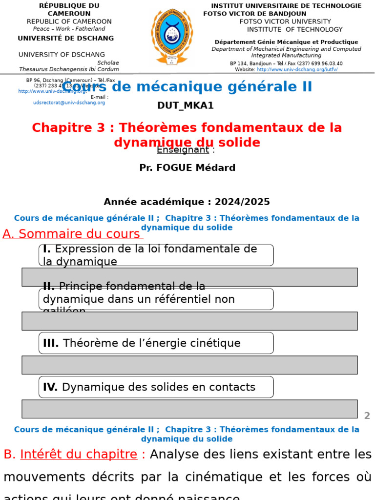 Présentation 3_Chapitre 3_Principe Fondamental de La Dynamique Du Solide | PDF | Lois du ...