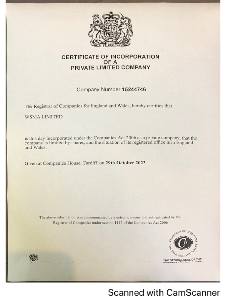 Proof of Comapny Registration | PDF