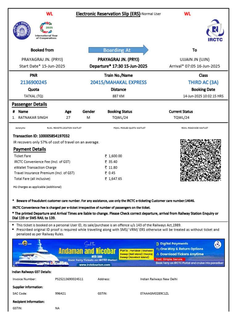 20415/mahakal Express Third Ac (3A) : WL WL | PDF | Identity Document ...