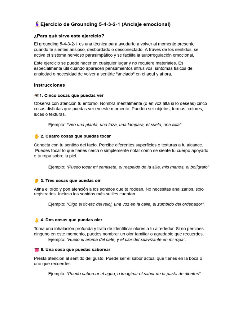 Ejercicio de Grounding 5-4-3-2-1 | PDF