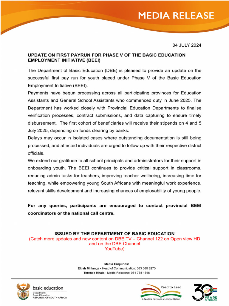 Update On First Payrun For Beei Phase V - 250704 - 075827 | PDF