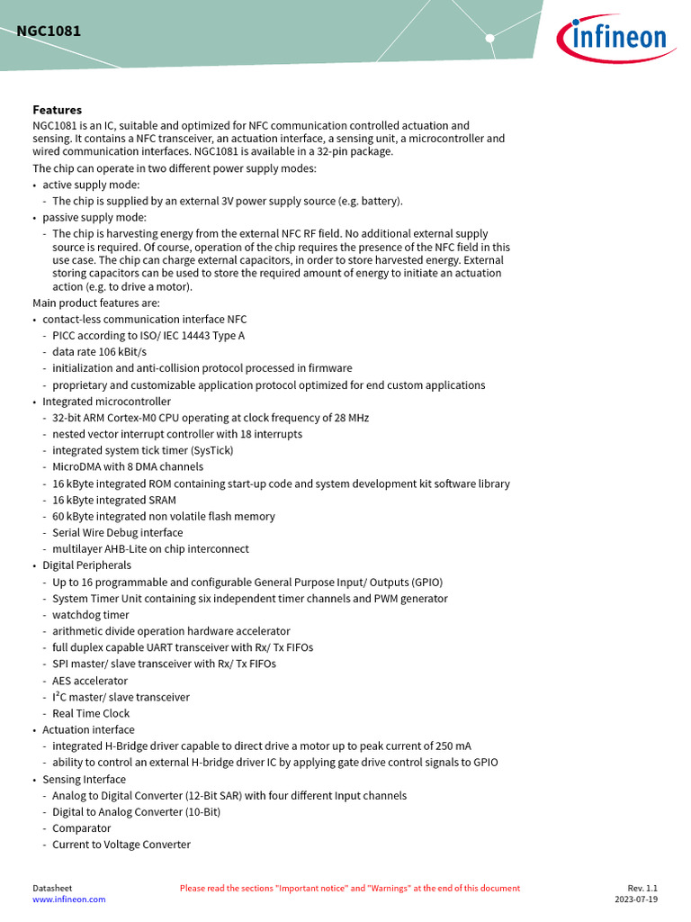 Infineon NGC1081 DataSheet v01 01 en | PDF | Analog To Digital Converter | Microcontroller