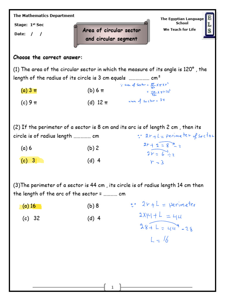 Circular Sector and Segment Problems | PDF | Area | Circle