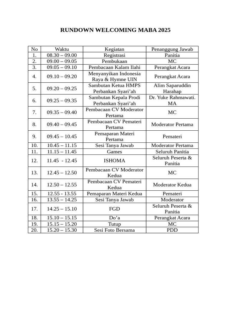 Rundown Acara Welcoming MABA 2025 | PDF