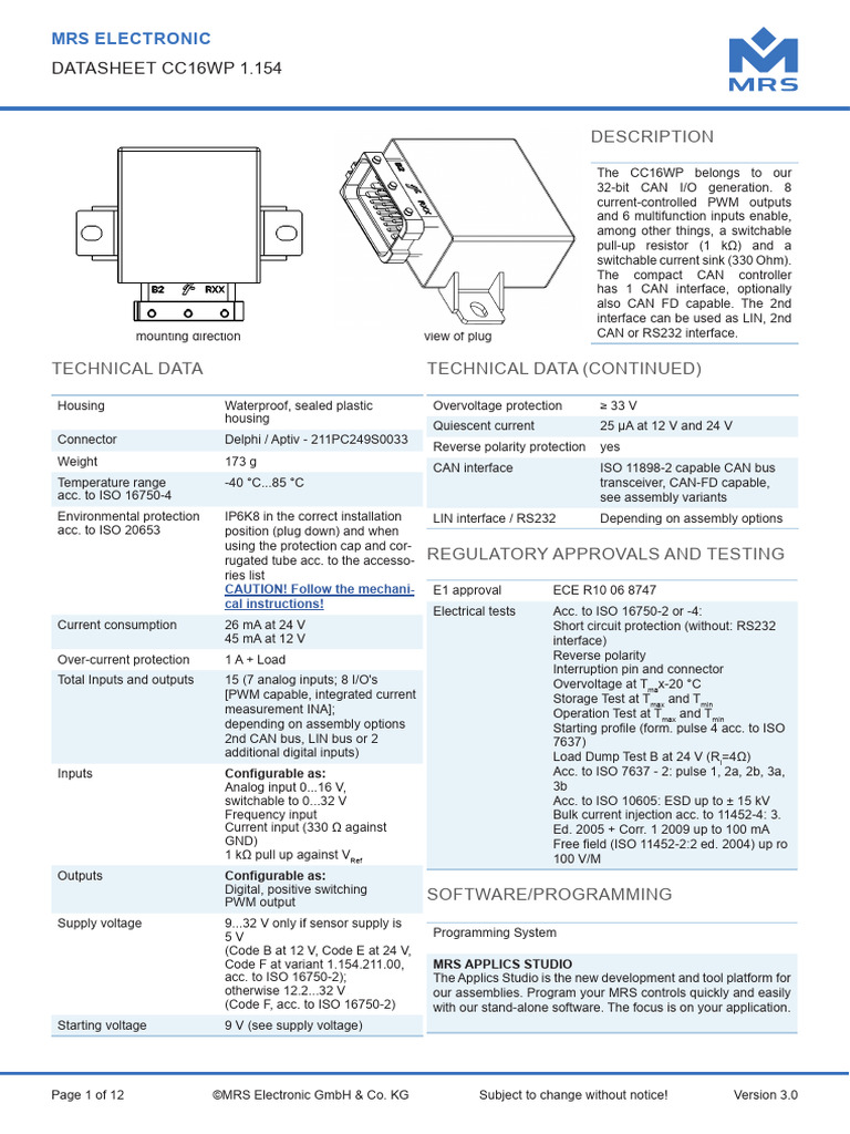 CC16WP 1.154 Technical Datasheet | PDF | Electrical Wiring | Electrical ...