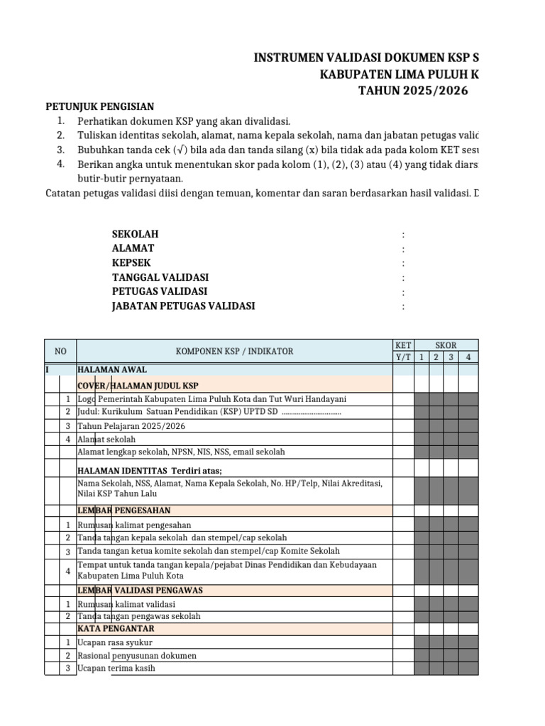 Instrumen KSP TP 2025-2026 | PDF