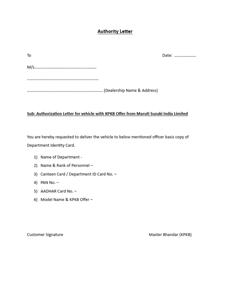 Authority Letter For KPKB Offer | PDF