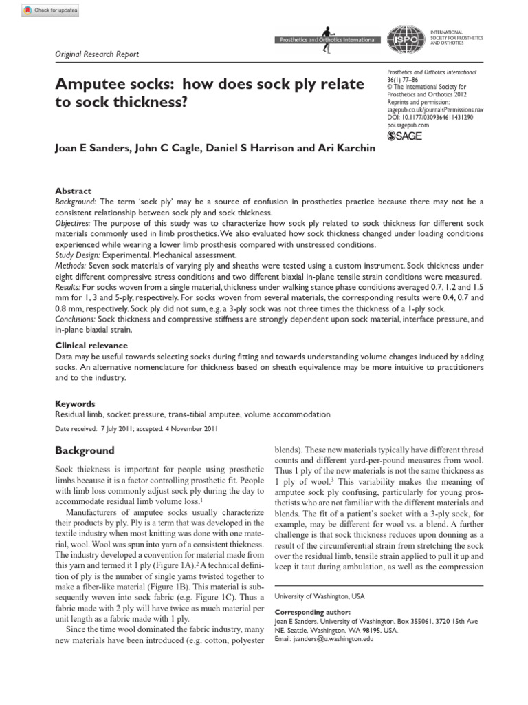 The Relationship of Prosthetic Sock Ply Thickness | PDF | Prosthesis | Yarn