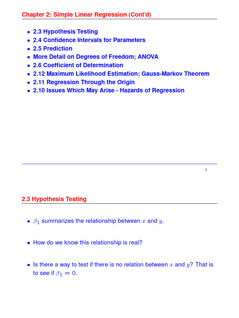Chapter 2: Simple Linear Regression (Cont'd) | PDF | Confidence Interval | Multivariate Statistics