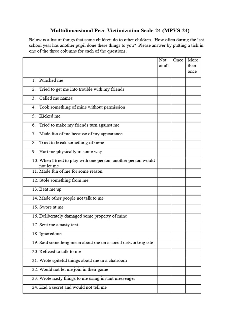 MPVS-24: Peer Victimization Assessment | PDF
