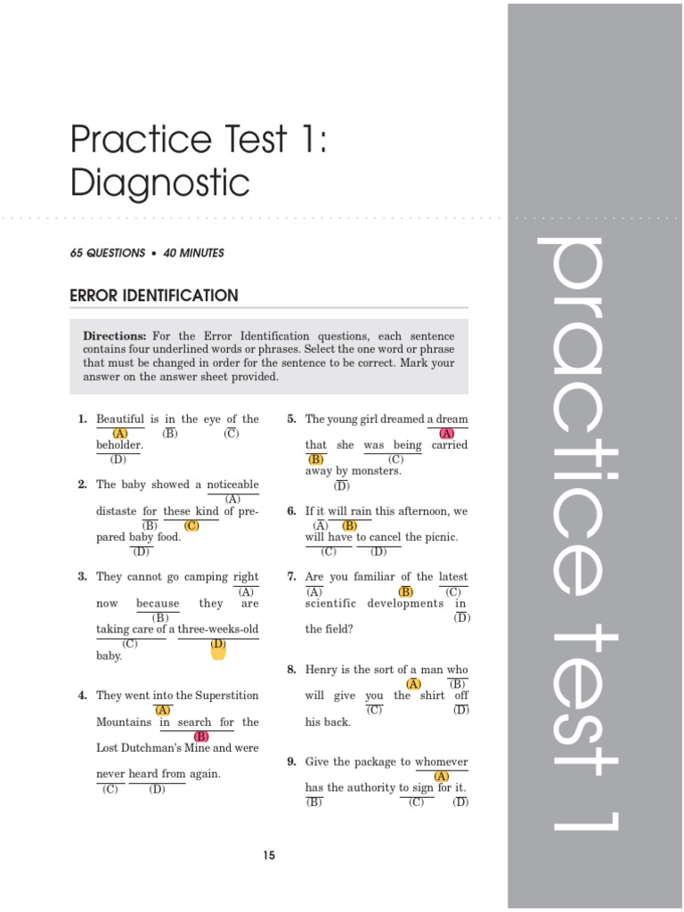 Grammar Diagnostic Test | PDF | Verb | Linguistic Morphology