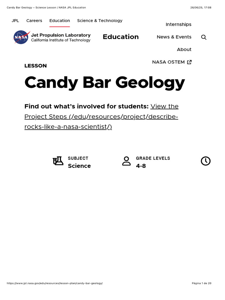 Candy Bar Geology - Science Lesson - NASA JPL Education | PDF | Mars | Curiosity (Rover)