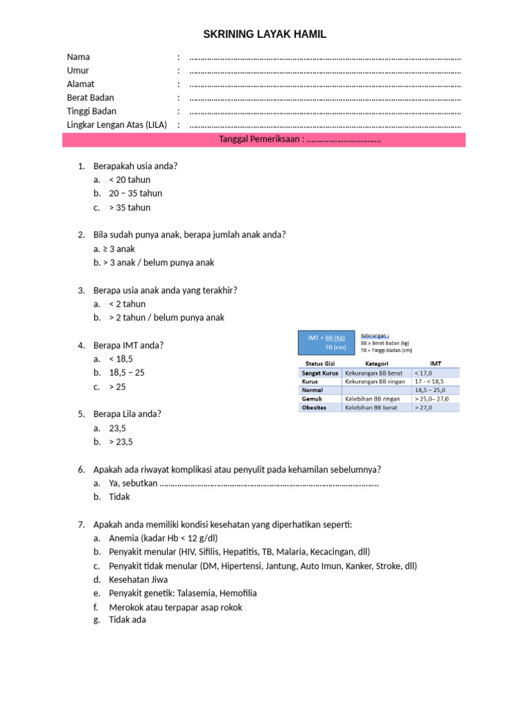 Skrining Layak Hamil | PDF