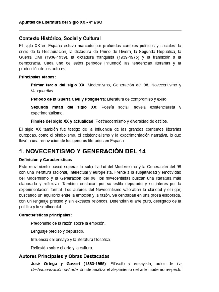 Lit Siglo XX | PDF | Literatura española | Literatura en español