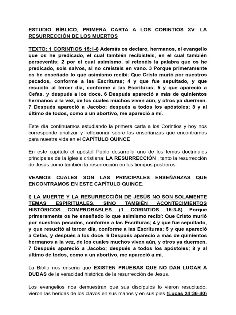 Estudio Biblico Primera Carta A Los Corintios XV La Resurreccion de Los Muertos | PDF | La ...