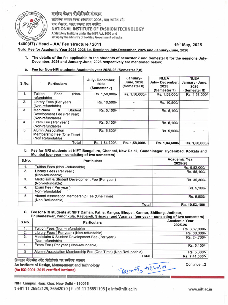 Fee Circular Academic Year 2025-26 Dated 19.05.2025 | PDF