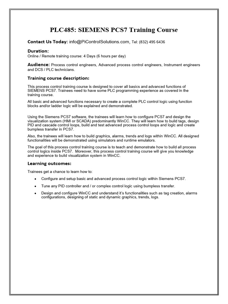 Siemens PCS7 Training Course Overview | PDF | Programmable Logic ...