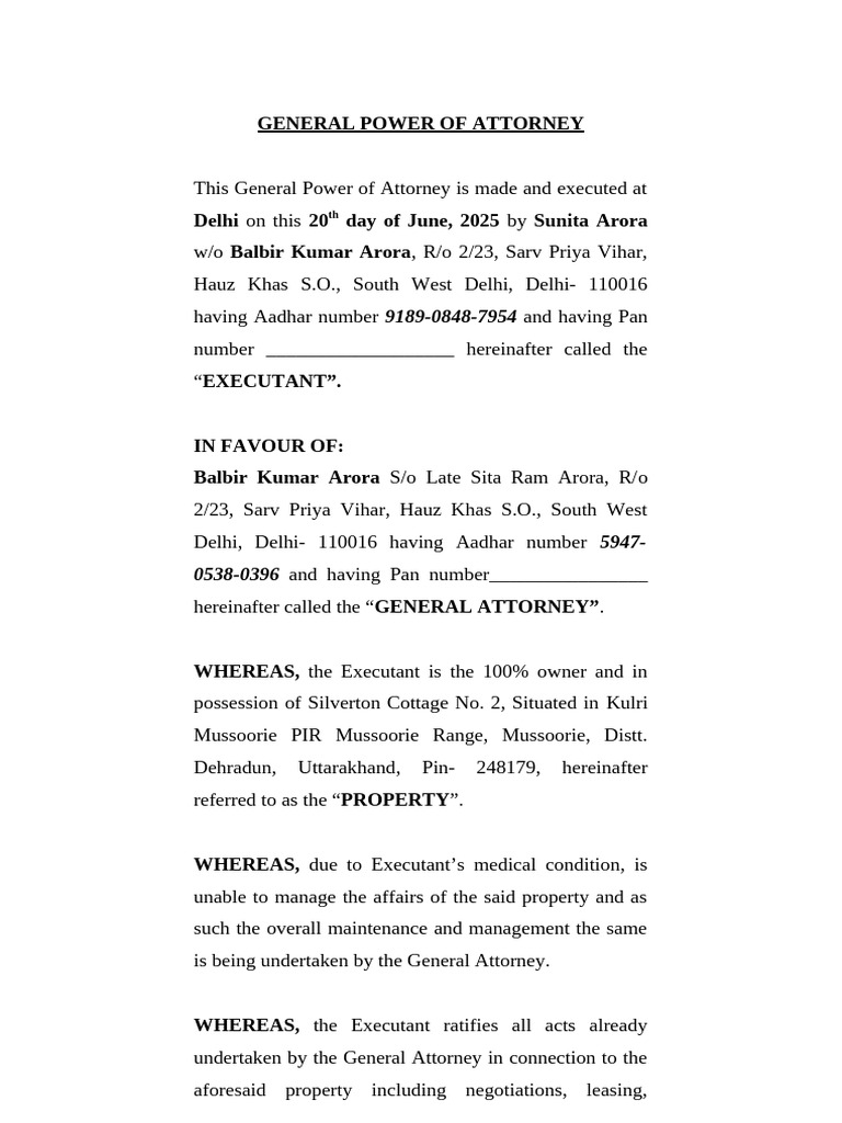 General Power of Attorney | PDF | Indemnity | Insurance