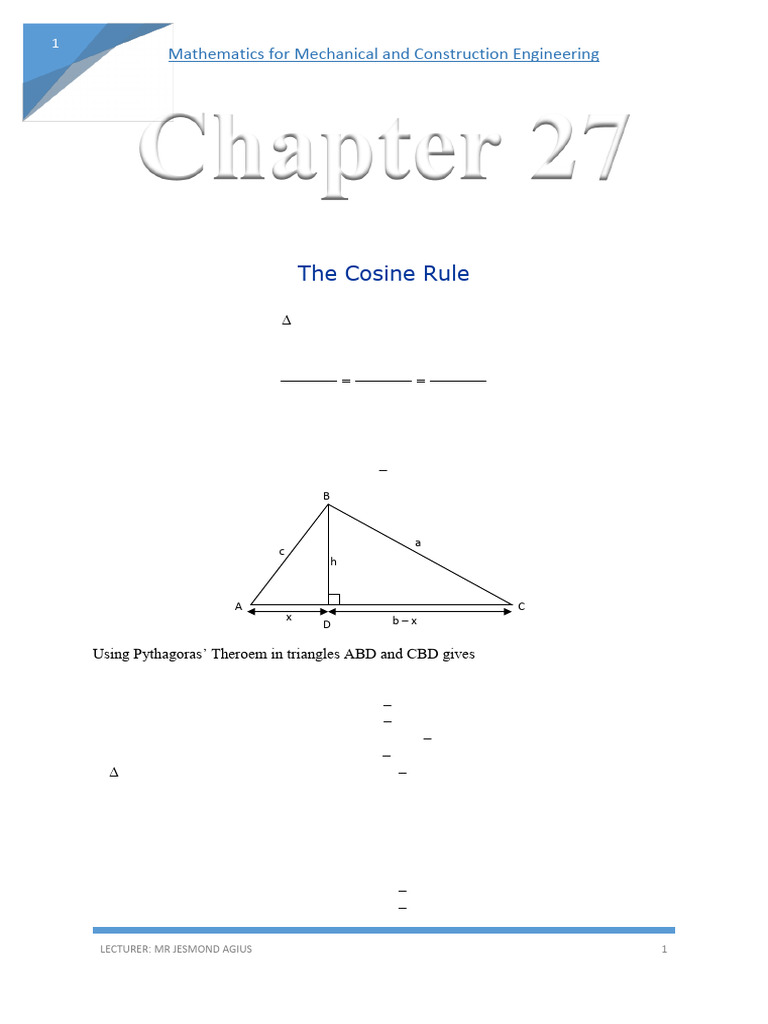 Chapter 27 The Cosine Rule Answers | PDF | Geometric Measurement ...