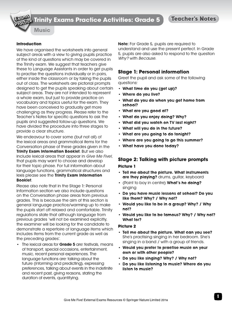 Grade 5 Trinity Exam Practice Activities | PDF | Teachers | Learning