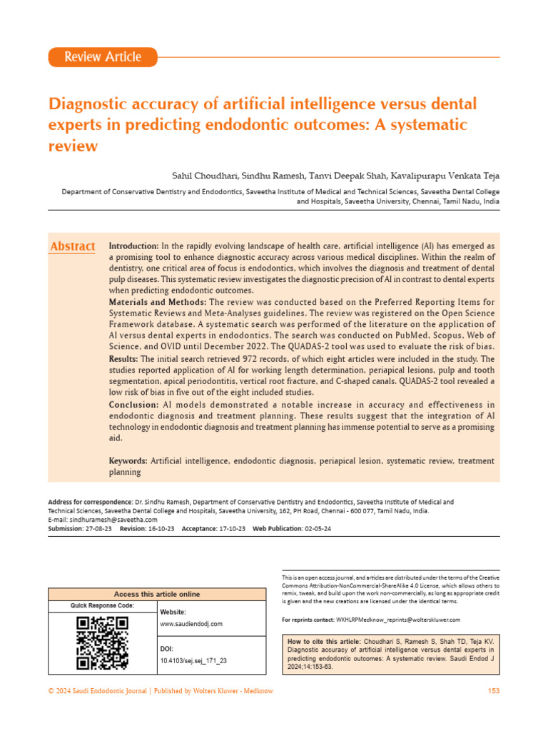 Saudi Endodontic Journal (May 2024) | PDF | Receiver Operating ...