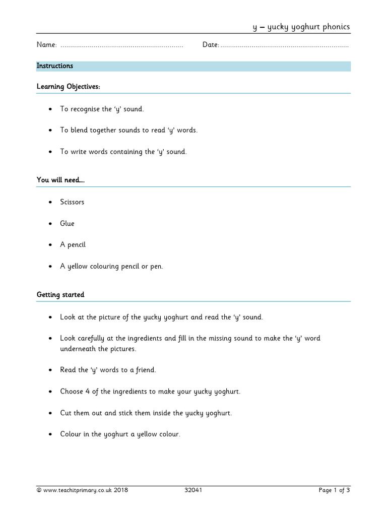 y Yucky Yoghurt Phonics | PDF | Pedagogy | Psycholinguistics