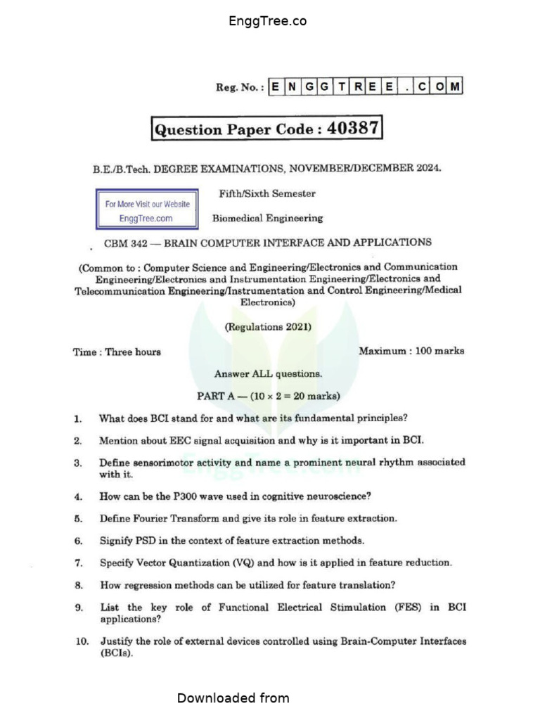 CBM342 Brain Computer Interface and Applications Nov Dec 2024 | PDF