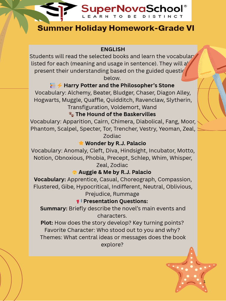 Grade VI Summer Holidays Homework | PDF