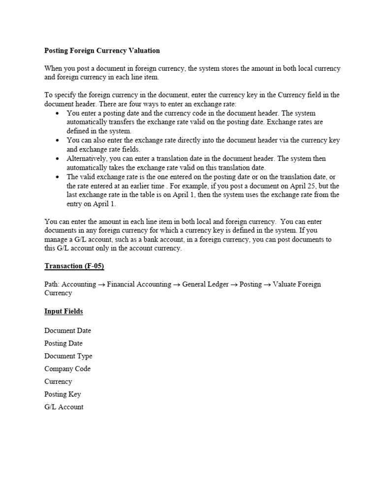 Foreign Currency Valuation in SAP | PDF | Currency | Exchange Rate
