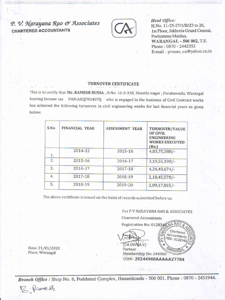 6982491-Turnover Certificate AY 2019 20 | PDF
