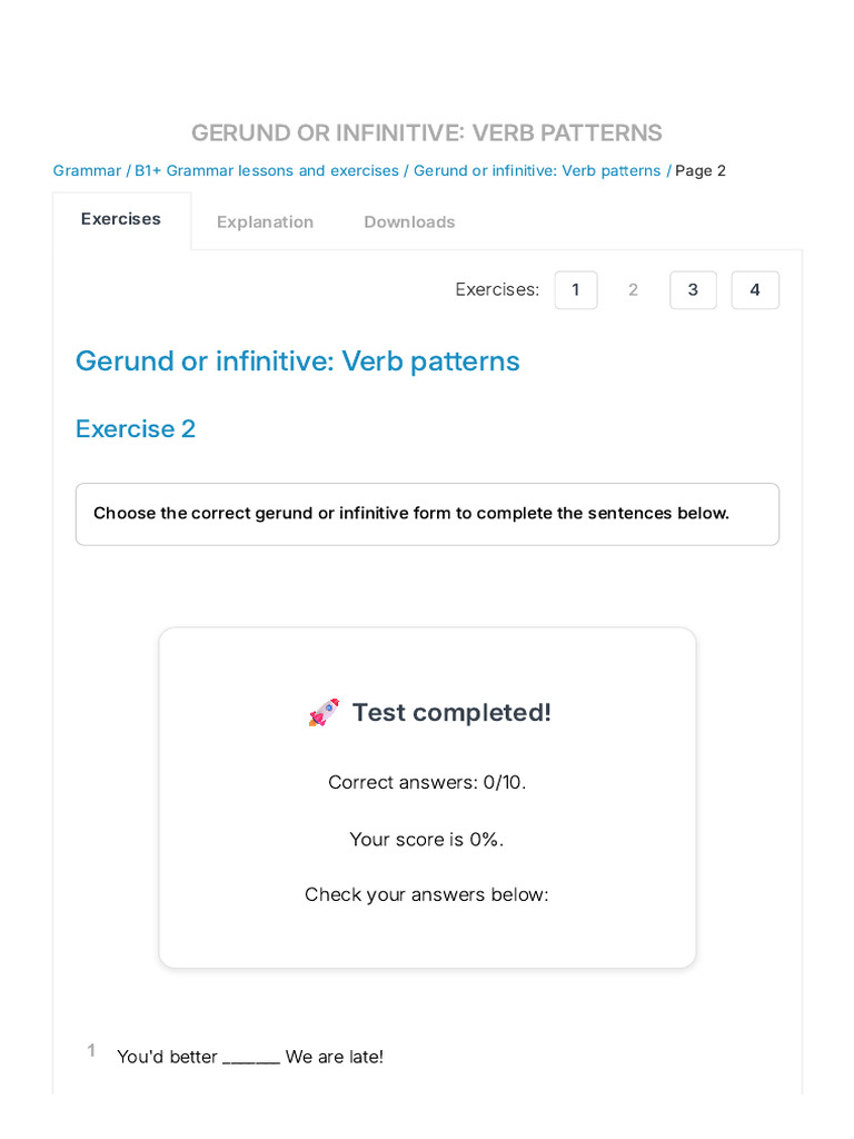 Gerund vs. Infinitive: Verb Patterns Test | PDF | Morphology | Semantic ...