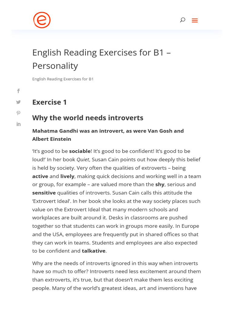B1 English Reading: Personality Insights | PDF | Extraversion And ...