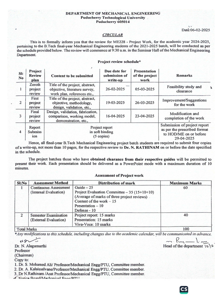Project Review Schedule | PDF