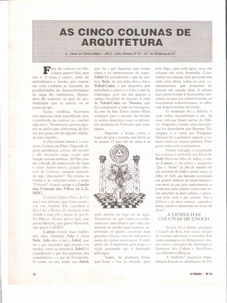 As Cinco Colunas de Arquitetura - Vanio Oliveira Matos | PDF | Maçonaria
