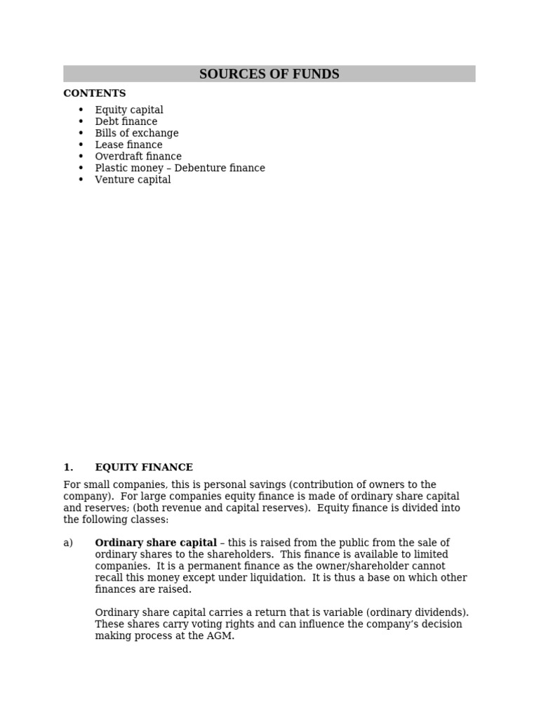 Key Sources of Business Financing | PDF | Corporate Finance | Venture ...