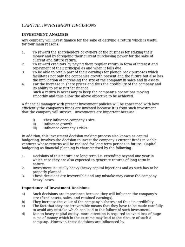 Capital Investment Decision Analysis | PDF | Net Present Value ...